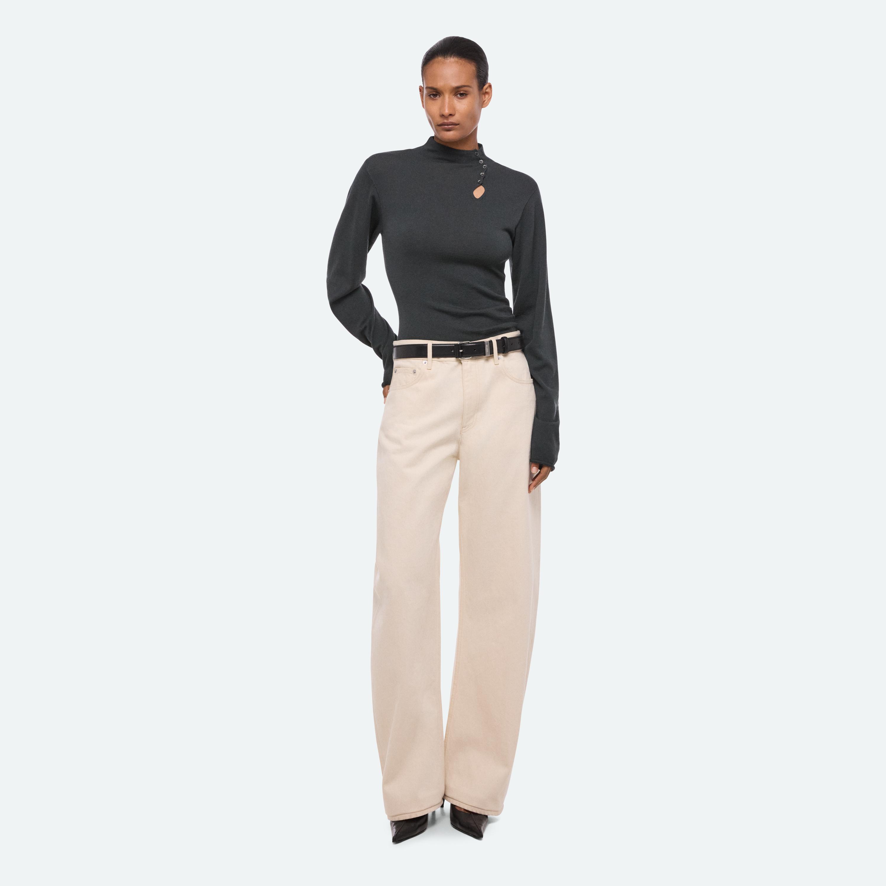 HELMUT LANG Helmut Lang Sheer Wool Button Turtleneck Top